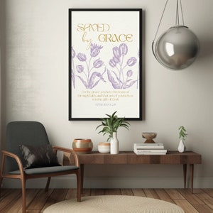 Saved by Grace, Bible Verse Wall Art, Scripture, Modern Christian Decor ...