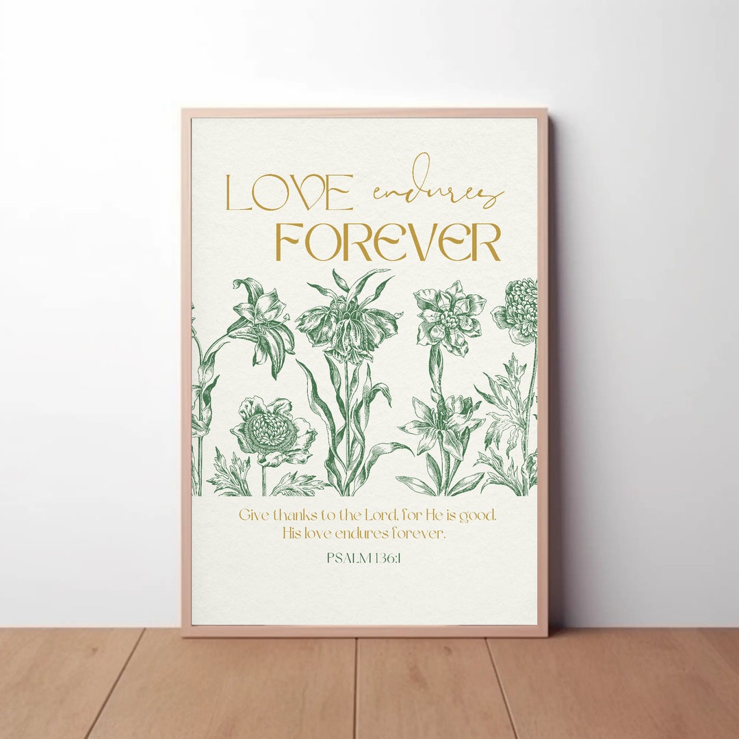 Love Endures Forever, Bible Verse Wall Art, Scripture, Modern Christian ...