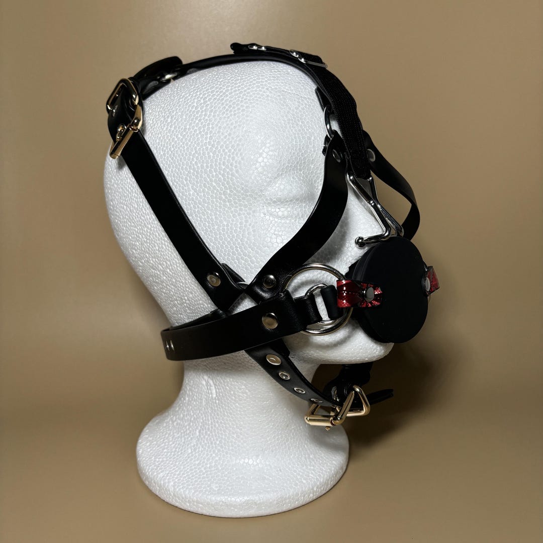 Black Leather Head Harness With Gag Adjustable BDSM Face Restraint for ...