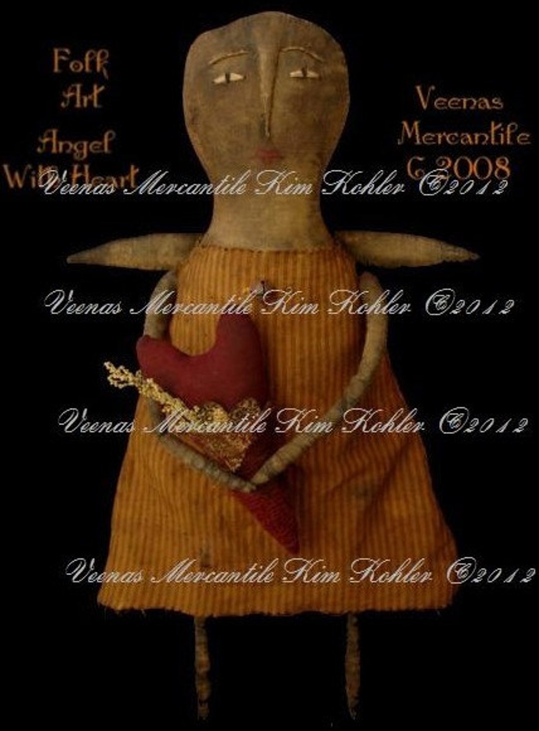 Instant Download Angel Doll Pattern Primitive Digital Heart Valentine E ...