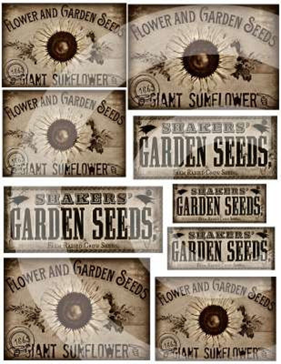 Pantry Vintage Label Crow Seeds Shaker Sunflower Print INSTANT DOWNLOAD ...