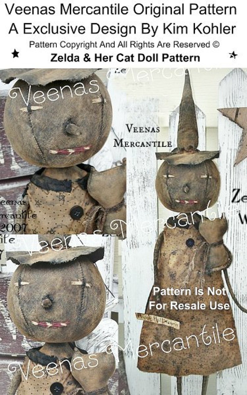 Primitive Halloween Witch Cat Doll Pattern Zelda Instant Download PDF E ...