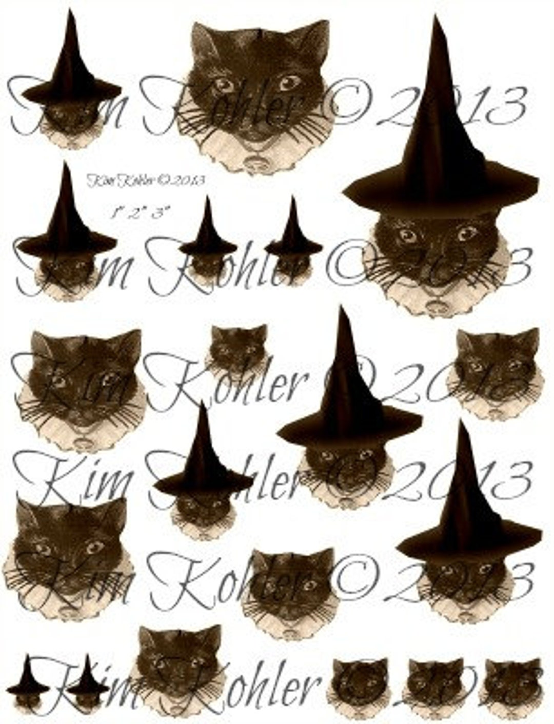 Witch Cat Kitty Halloween Printable Digital Instant Download Tags ...
