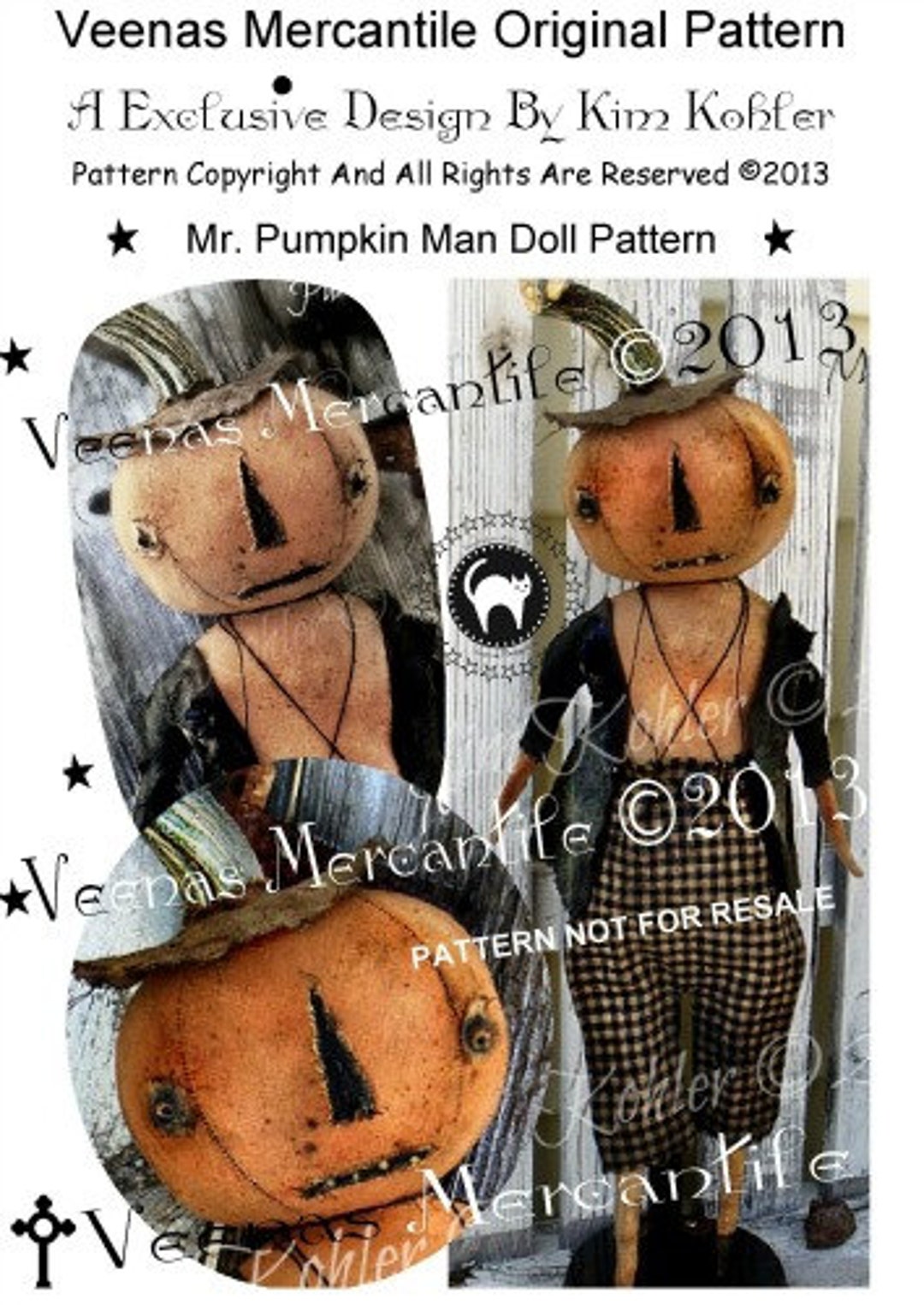 Primitive Pumpkin Doll Pattern JOL Halloween Patterns Cloth Fabric ...
