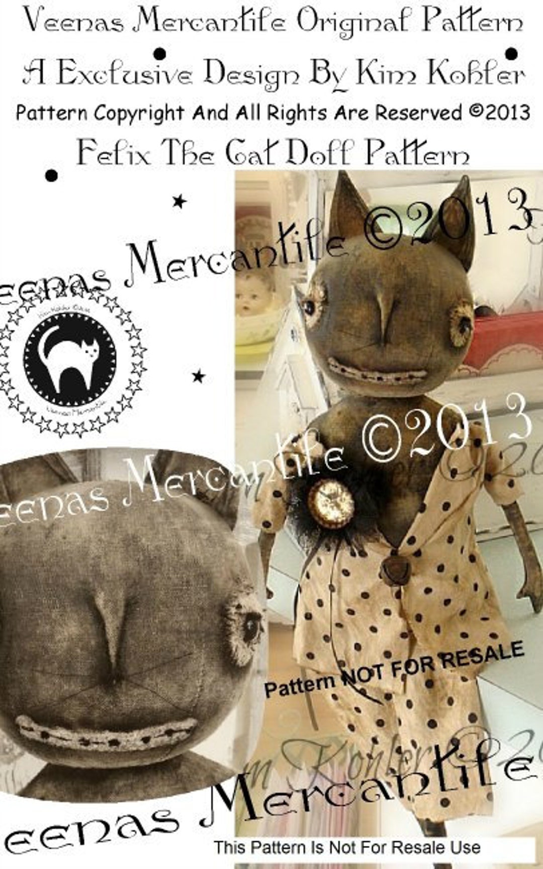 Instant Download Primitive Doll Pattern PDF Kitty Cat Digital Patterns ...