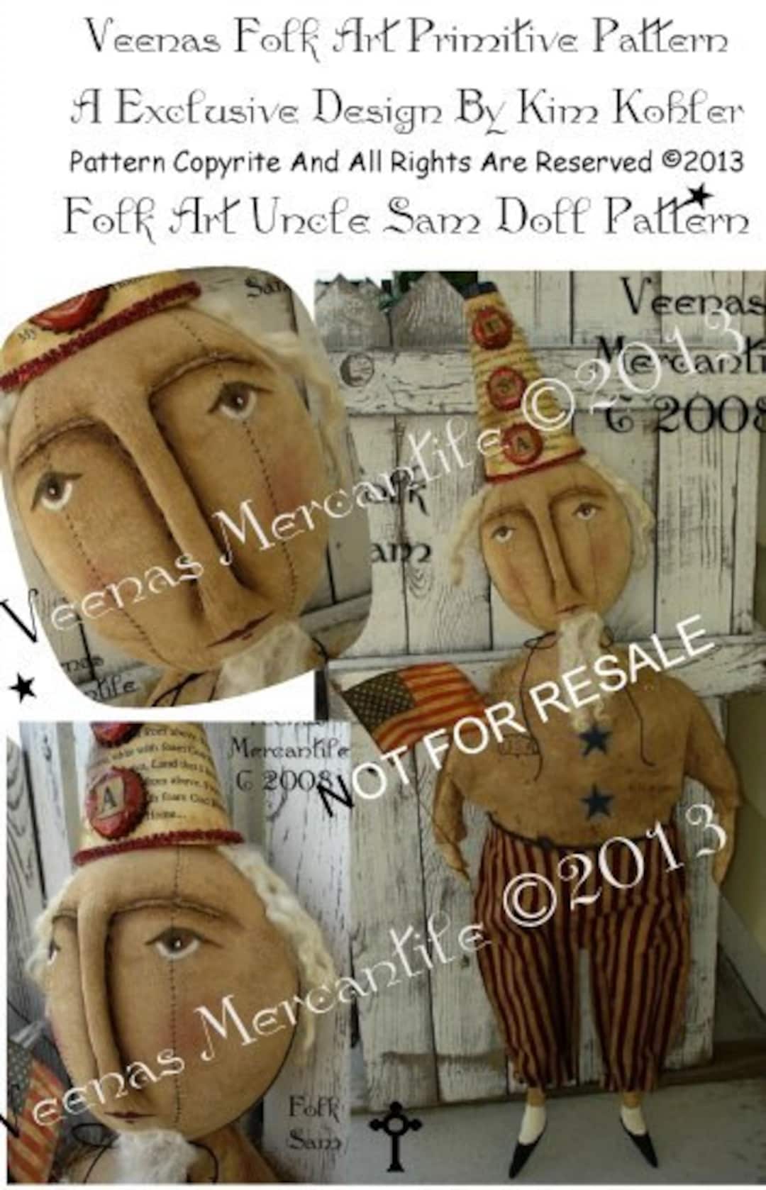 Instant Download Americana Uncle Sam Doll Pattern Primitive Digital PDF ...
