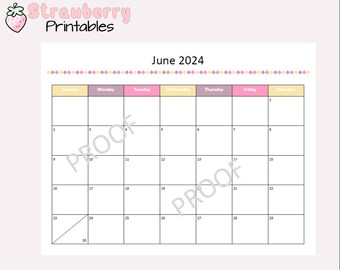 Editable June 2024 Calendar Printable Digital Download PDF Vertical ...