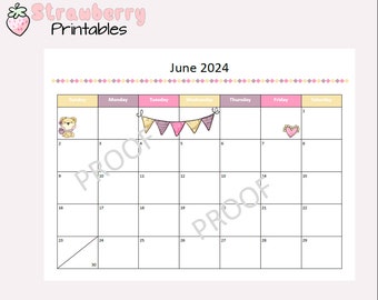 Editable June 2024 Calendar Printable Digital Download PDF Vertical ...