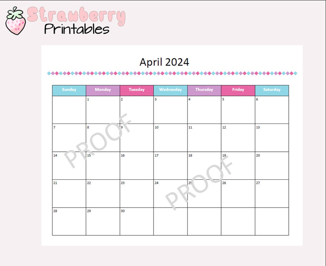 Printable April 2024 Calendar - Etsy