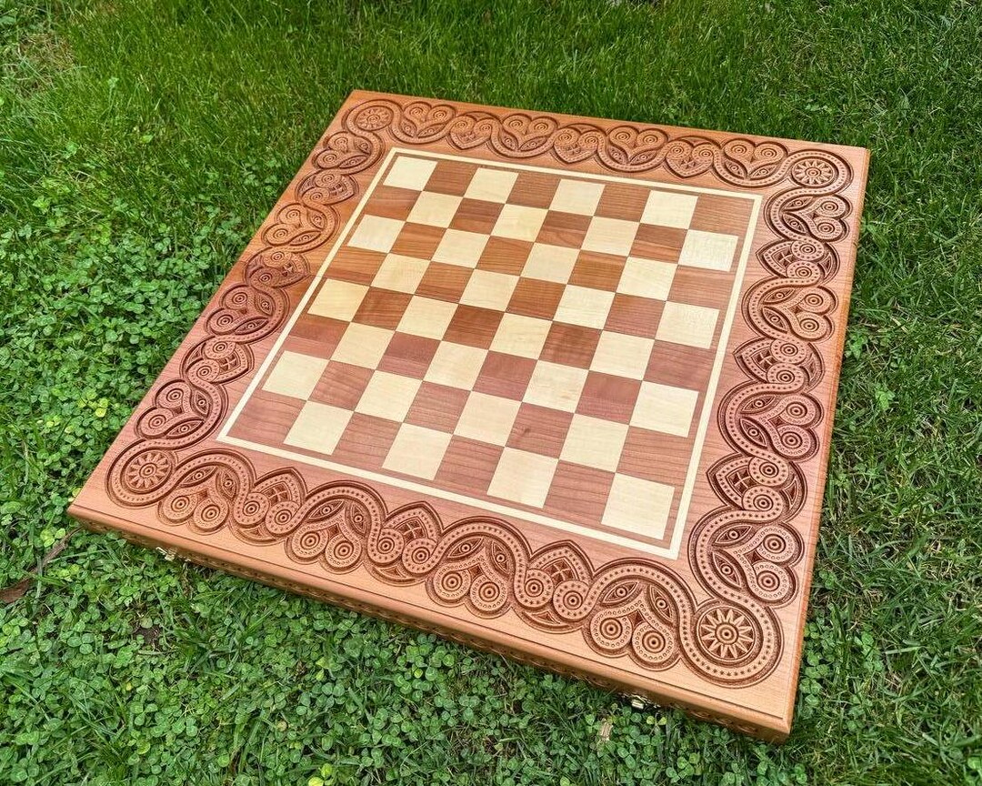 Handcrafted Wooden Chess Board With Intricate Carved Borders – Custom ...