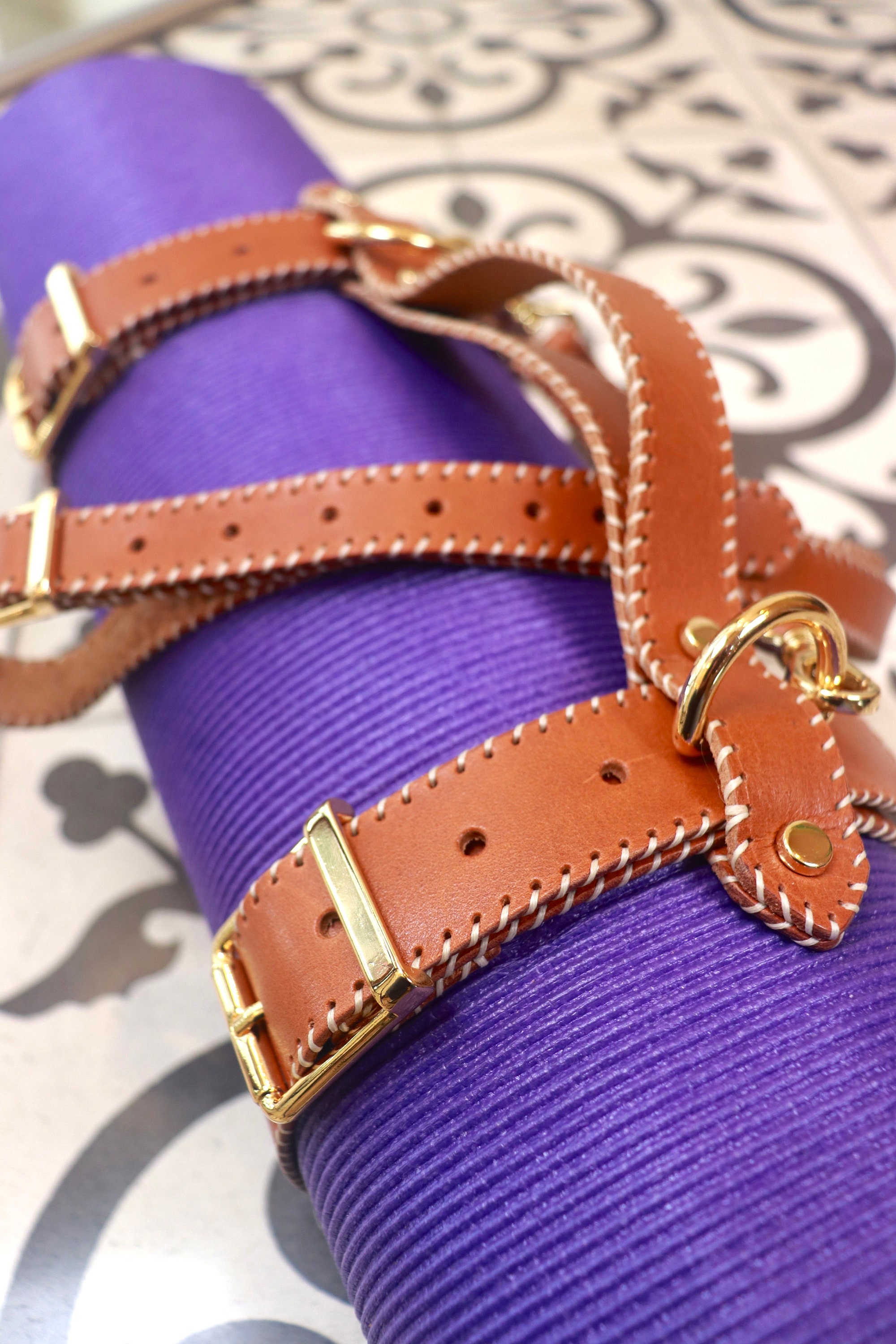Leather Yoga Mat Strap, Handmade Exercise Mat Carrier With Buckle ...