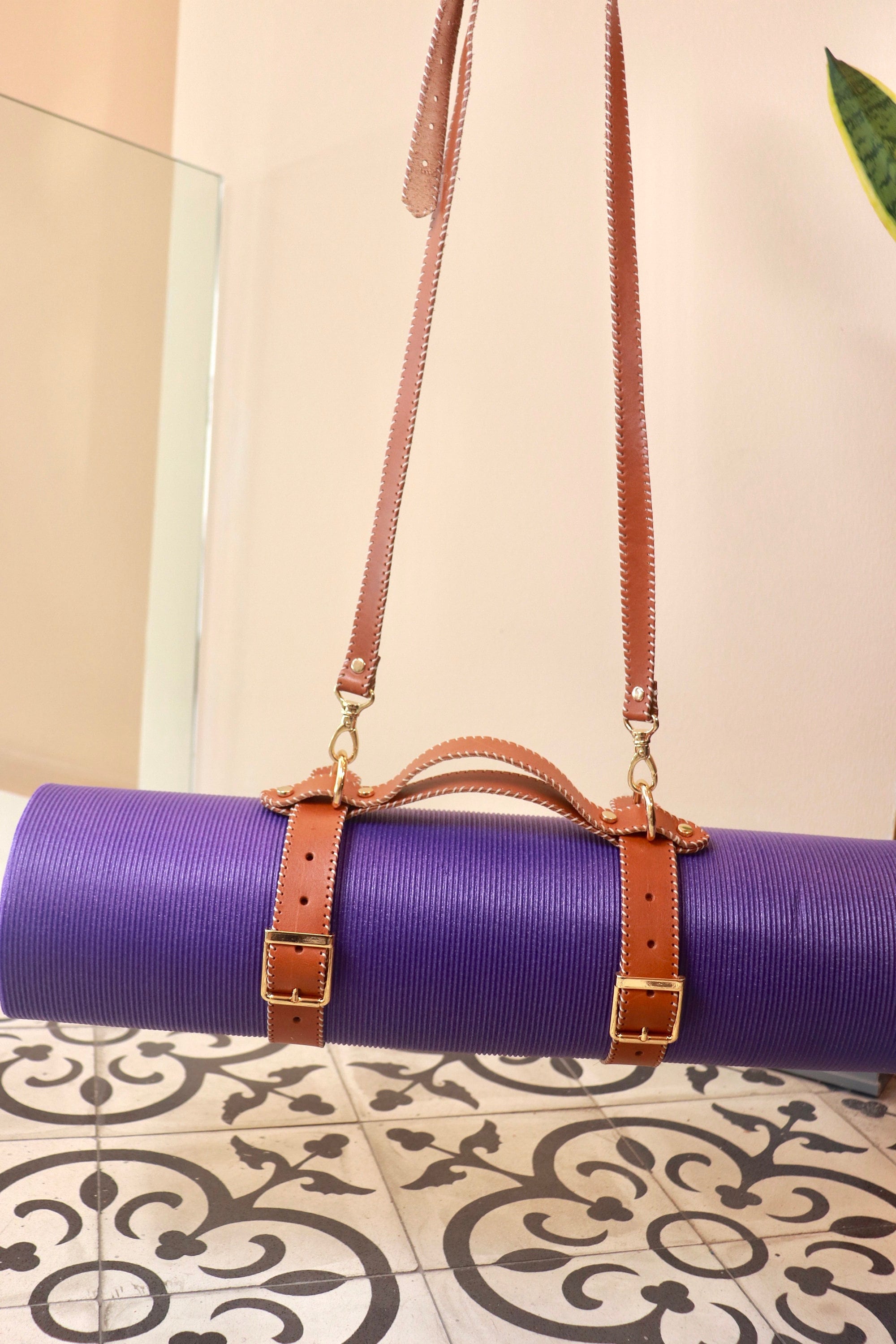 Leather Yoga Mat Strap, Handmade Exercise Mat Carrier With Buckle ...