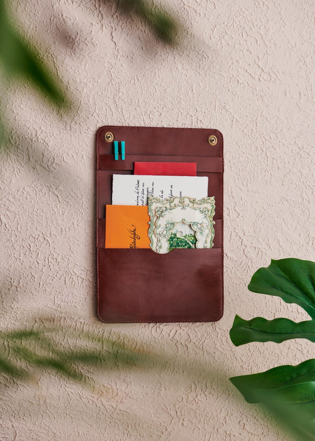 Handmade Leather Wall Organizer: Rustic Mail Holder, Home Decor - Etsy