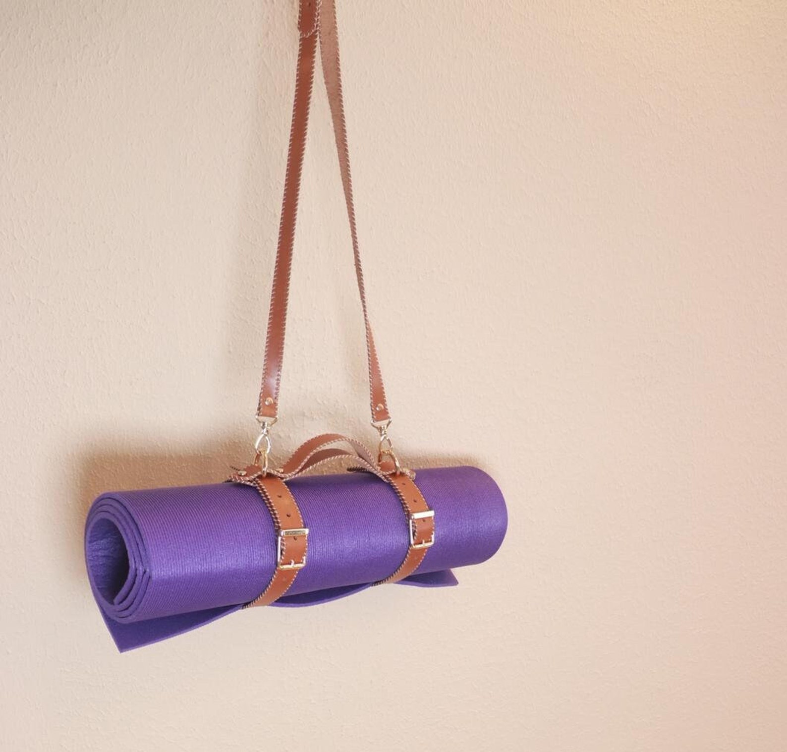 Leather Yoga Mat Strap, Handmade Exercise Mat Carrier With Buckle ...
