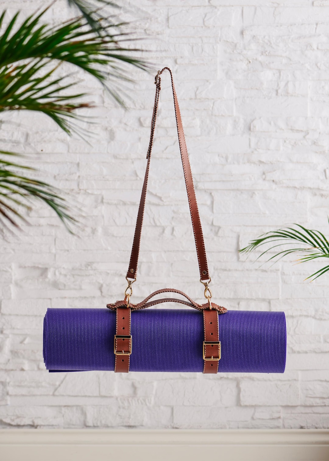 Leather Yoga Mat Strap, Handmade Exercise Mat Carrier With Buckle ...