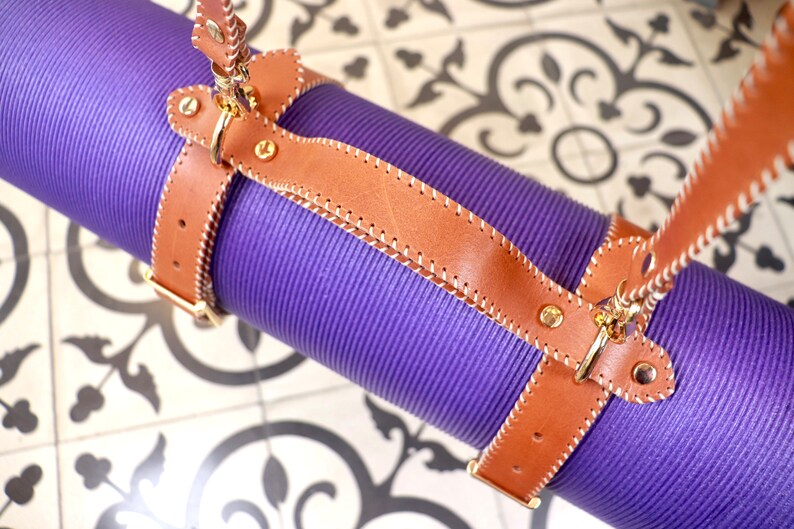 Leather Yoga Mat Strap, Handmade Exercise Mat Carrier With Buckle ...