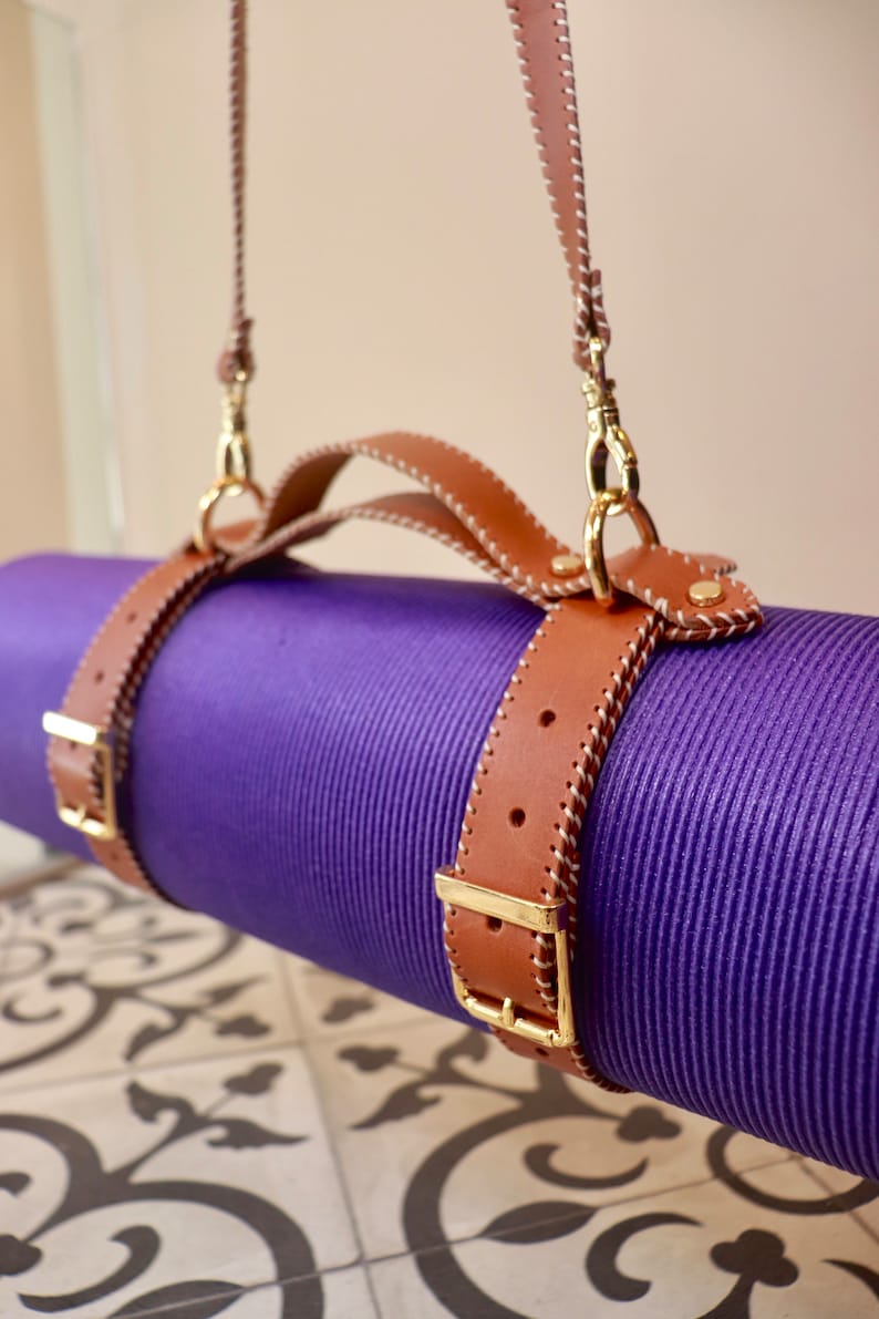 Leather Yoga Mat Strap, Handmade Exercise Mat Carrier With Buckle ...