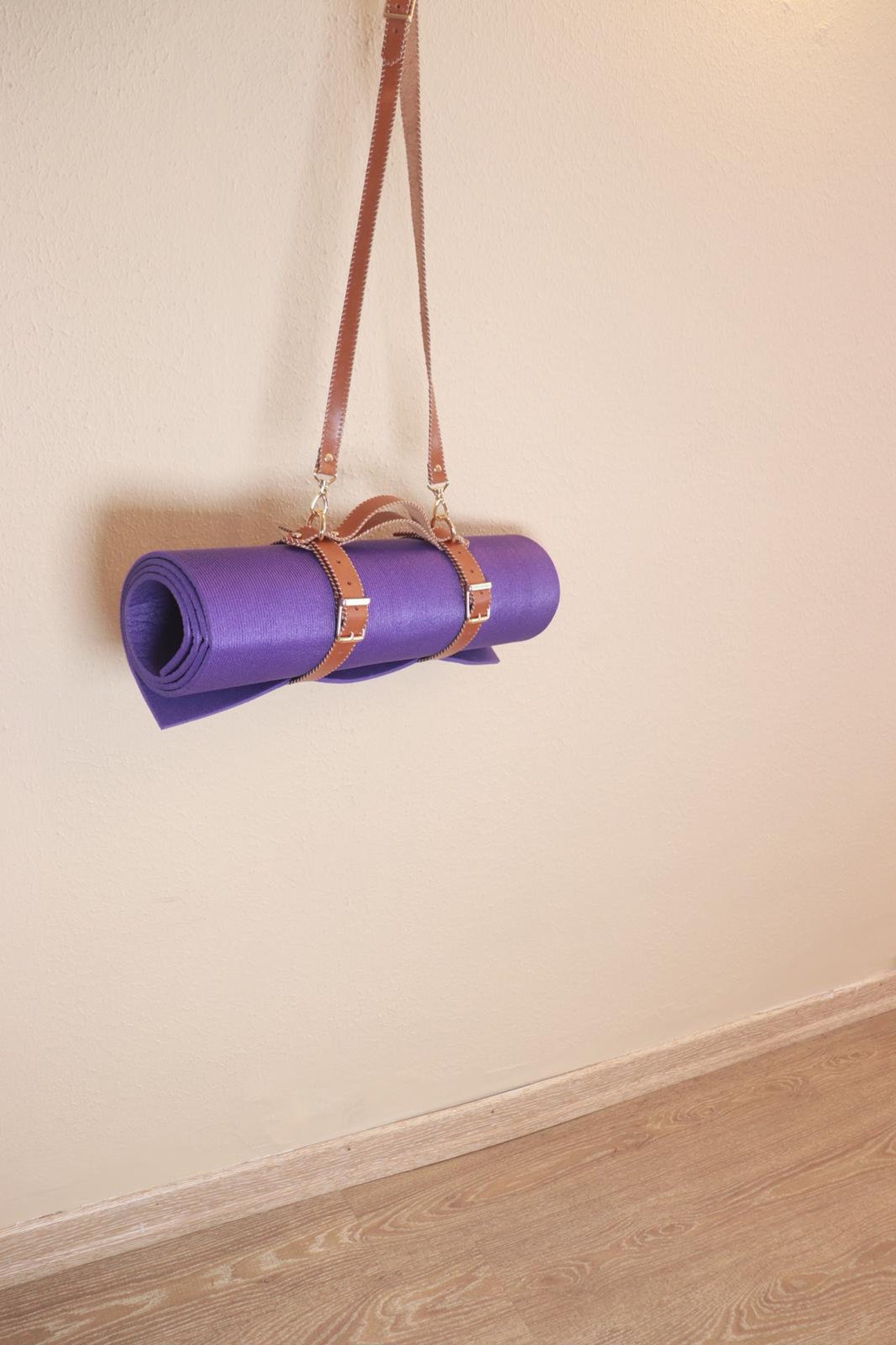 Leather Yoga Mat Strap, Handmade Exercise Mat Carrier With Buckle ...