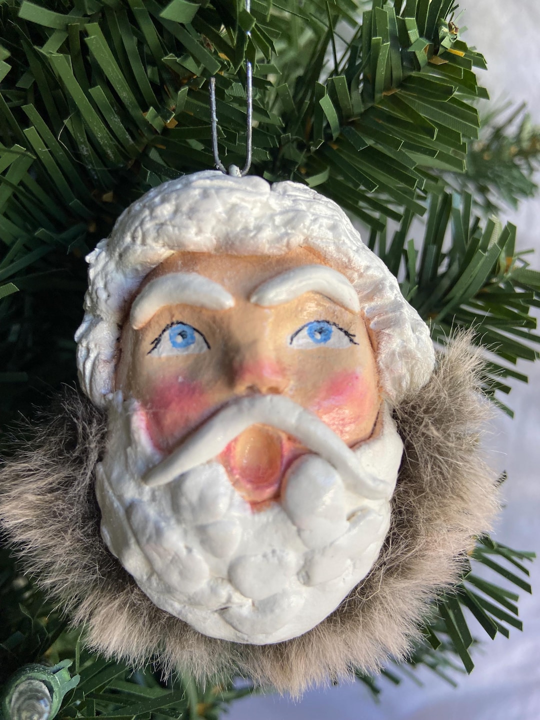 Handmade Paper Mache Santa Face Ornament - Etsy