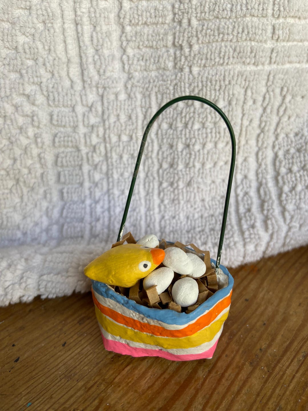 Handmade Paper Mache Easter Basket With Chick & Eggs - Etsy