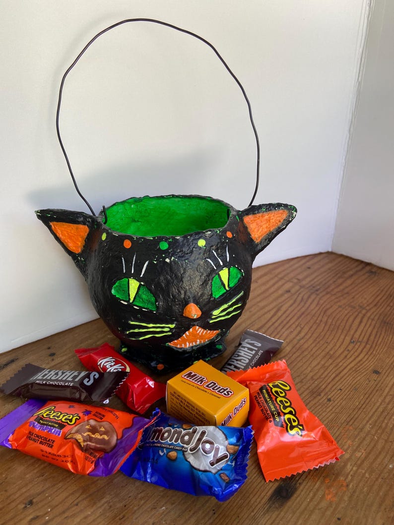 Handmade Paper Mache Vintage Styled Cat Candy Bucket - Etsy