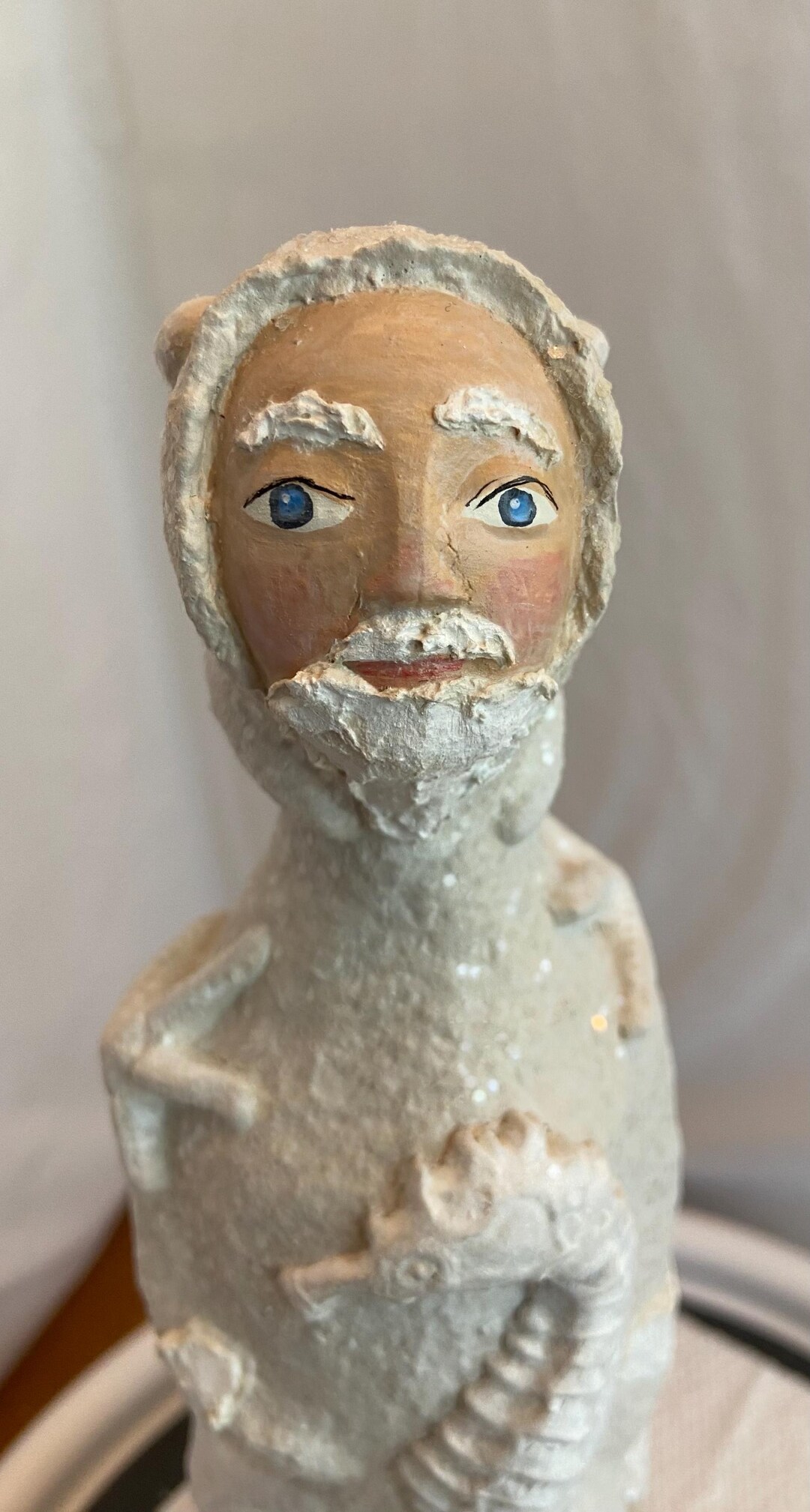 Handmade Paper Mache Coastal Santa With Basket of Shells - Etsy