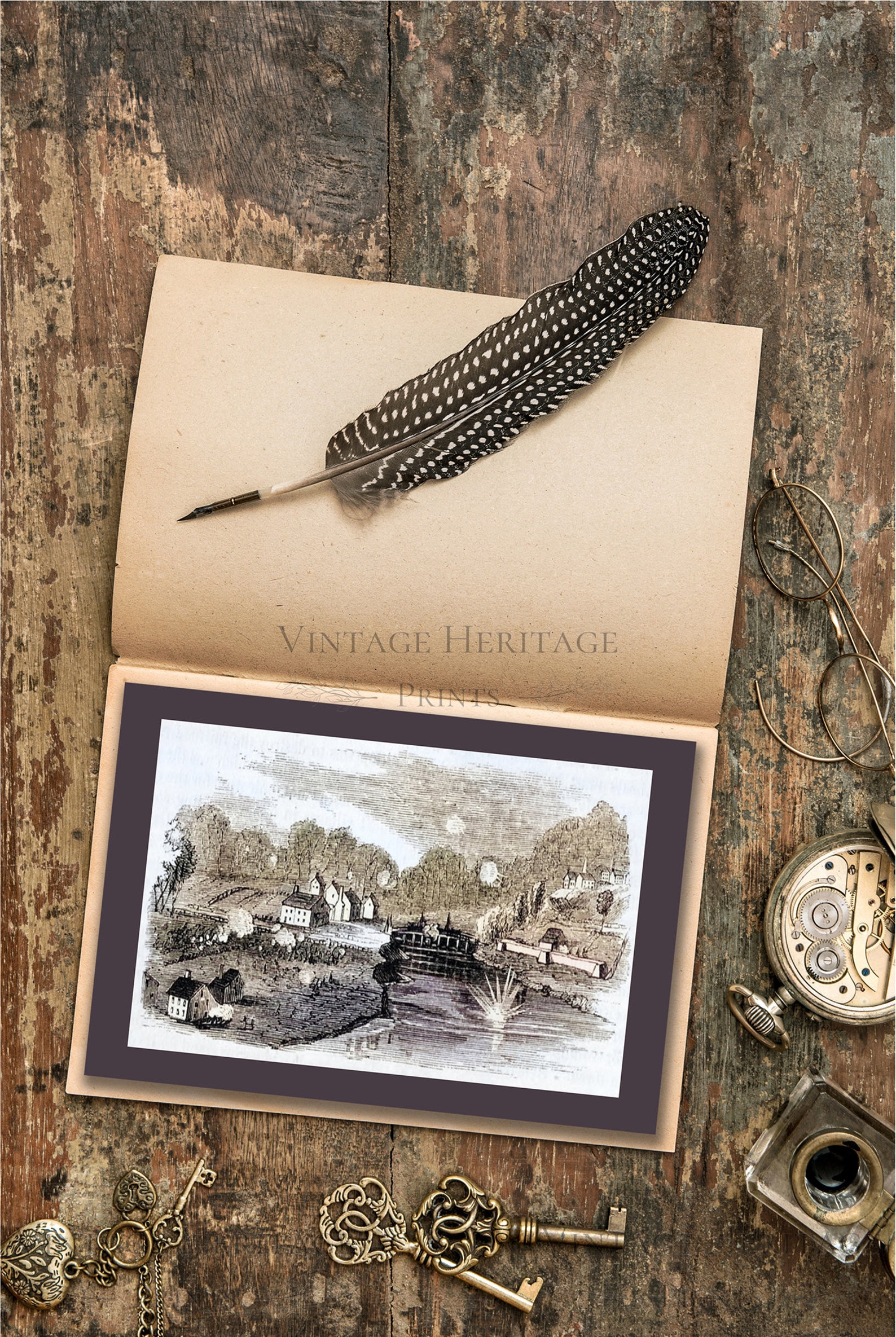 Civil War Era Color Woodcut Etching of Historical 1800s Battle, 19th ...