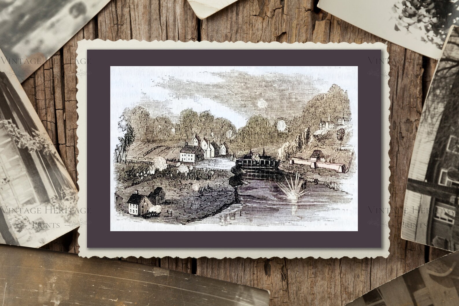 Civil War Era Color Woodcut Etching of Historical 1800s Battle, 19th ...