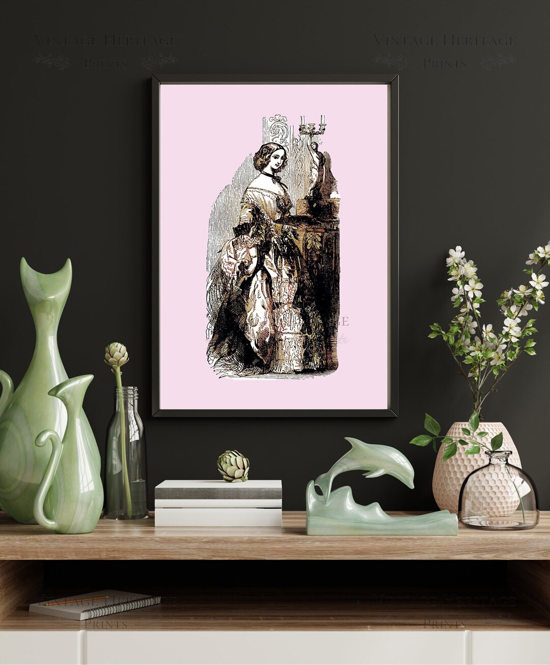 Nostalgic 1800s Color Line Drawing, Vintage Ladies Riding Dress Fashion ...