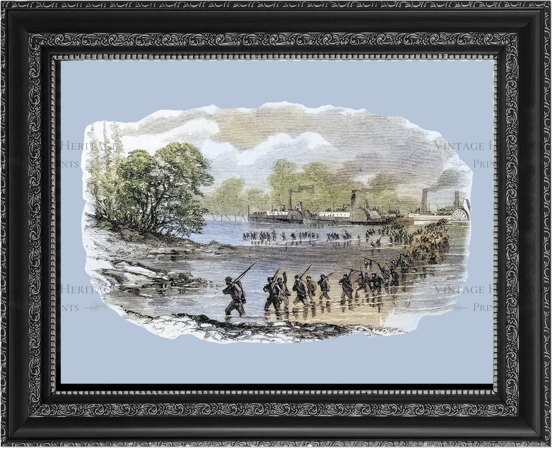 1800s Civil War Vintage Color Woodcut Etching, Line Drawing, 19th ...