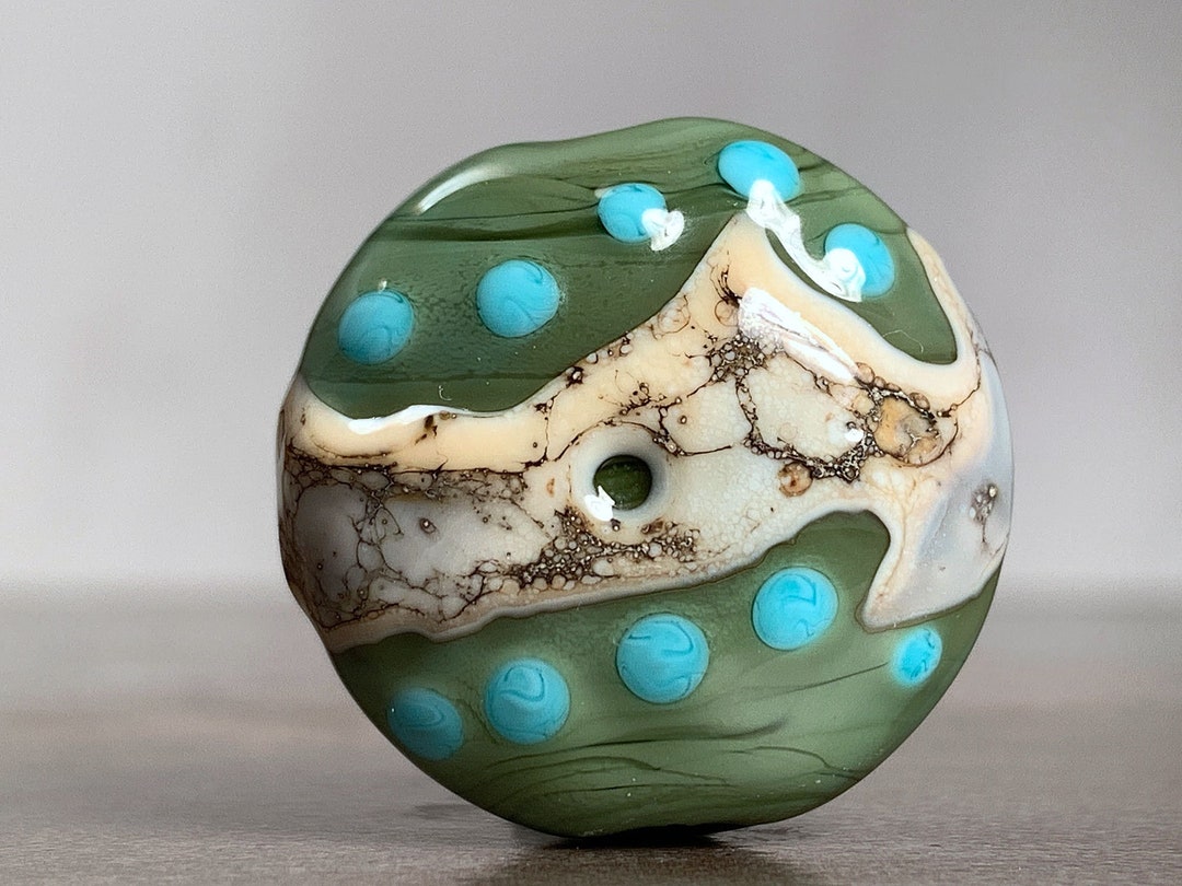Lampwork Focal Bead, Unique Artisan Glass Lentil Bead for Jewelry ...