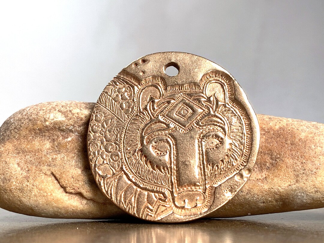 Large Bronze Metal Clay Bear Medallion, Unique Focal Bead Pendant for ...