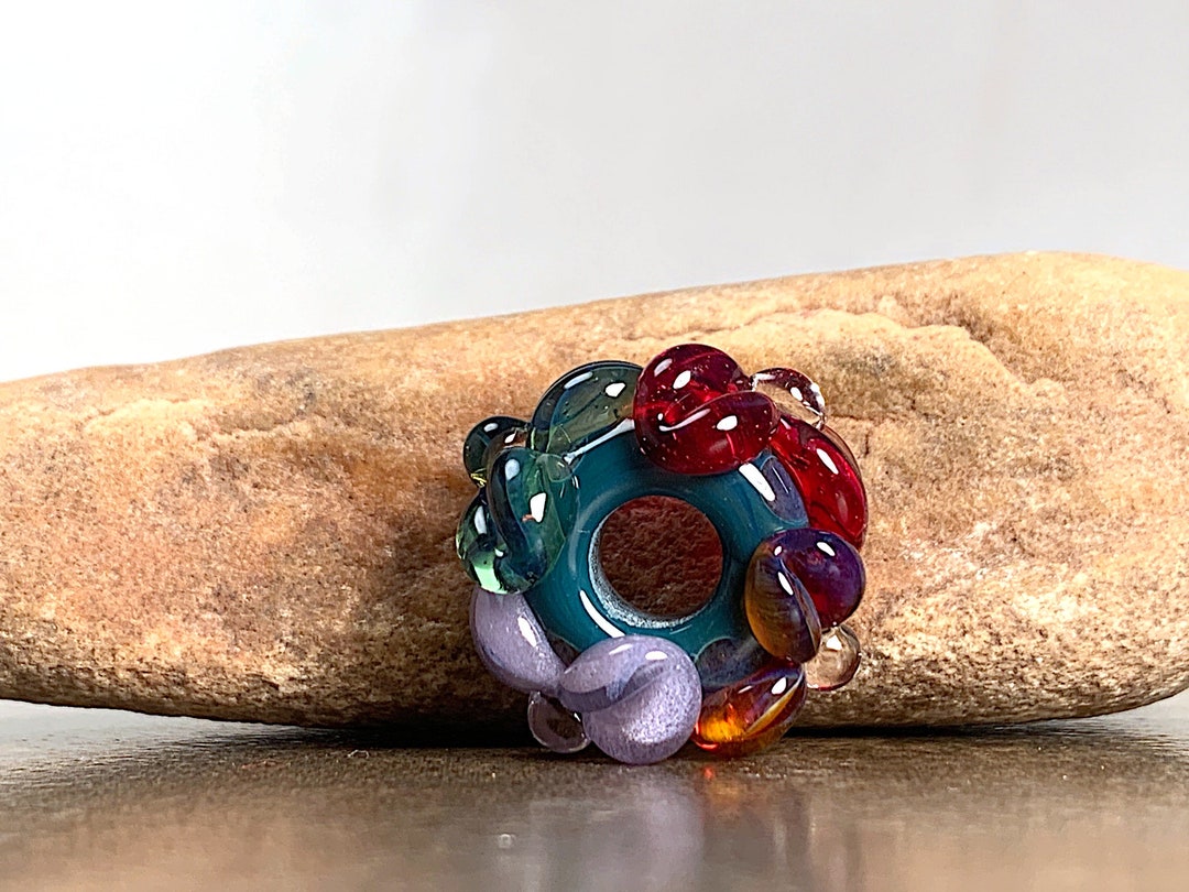 Unique Borosilicate Lampwork Glass Big Hole Bead, Boro Flower Focal ...