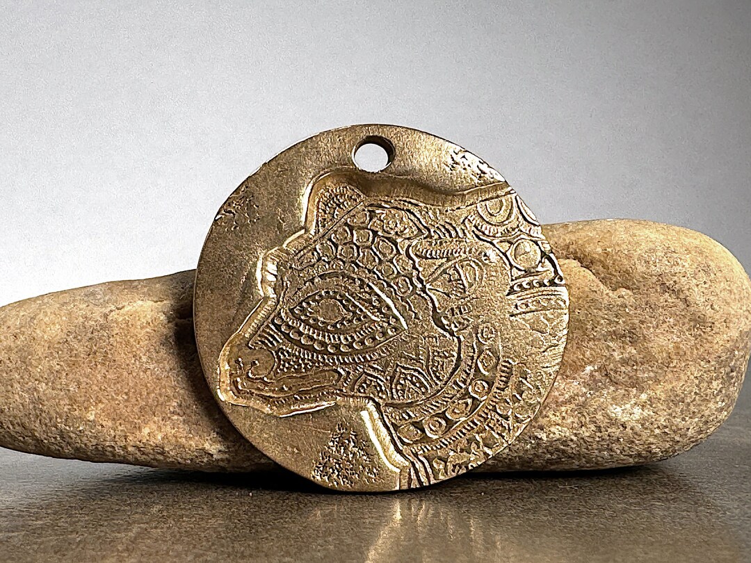 Large Rustic Bronze Metal Clay Bear Medallion, Unique Focal Bead ...