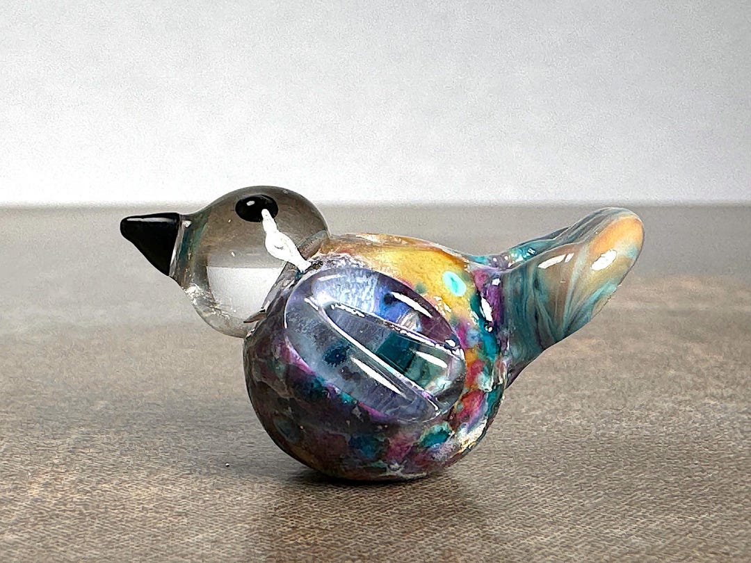 Beige With Purple & Turquoise Blue Lampwork Glass Bird Bead, Unique ...