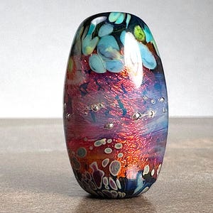 Lampwork Glass Focal Bead in Slender Barrel Shape for Jewelry Making in ...