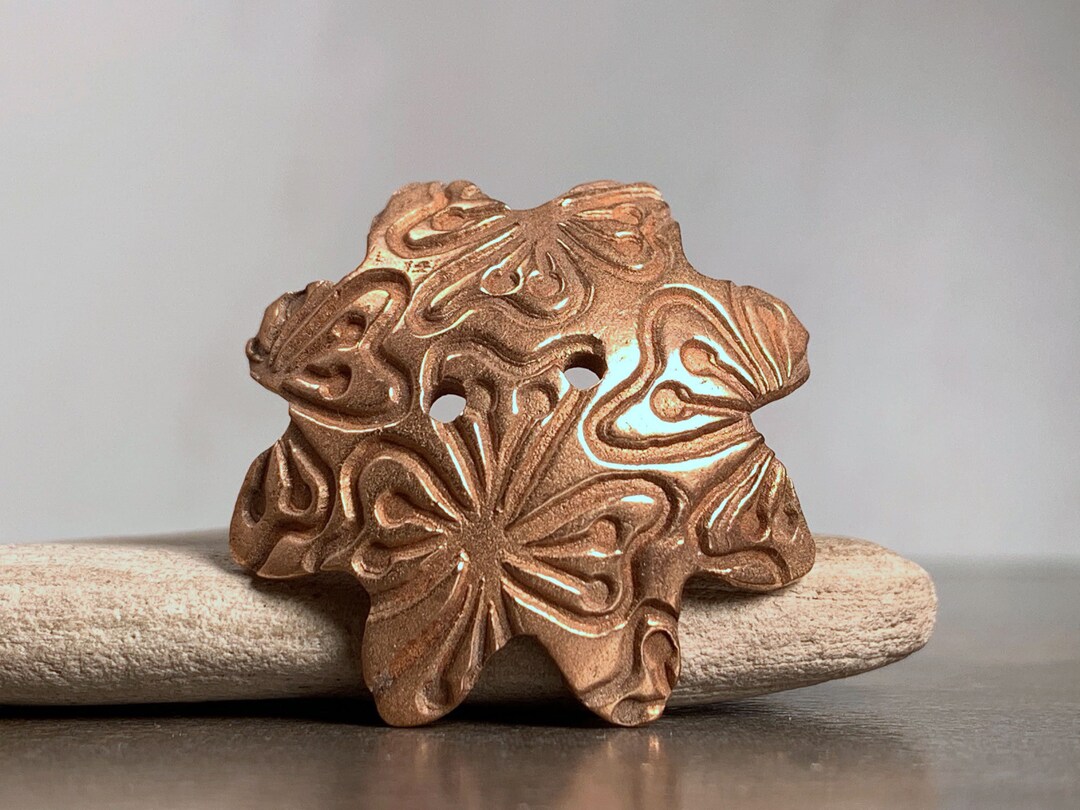 Large 1" Bronze Metal Clay Button in Flower Shape With Flower Pattern ...