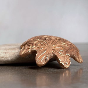 Large 1" Bronze Metal Clay Button in Flower Shape With Flower Pattern ...