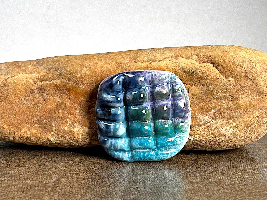Lampwork Glass Cabochon, Unique Art Glass Cabochon in Turquoise Blue ...