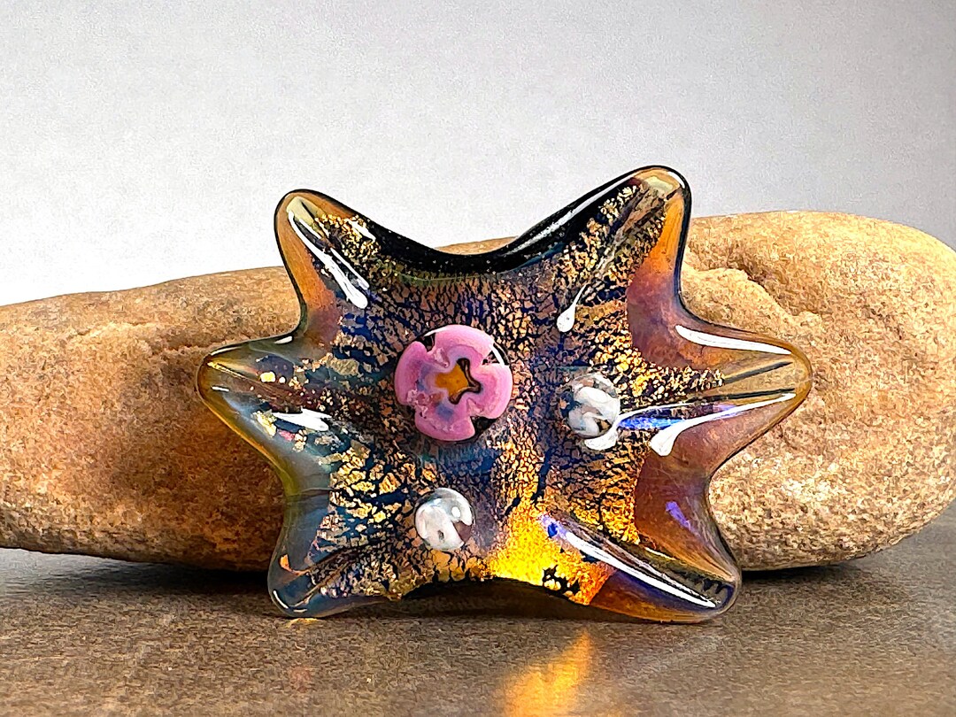 Unique Lampwork Glass Bead Amoeba Shape, Handmade Focal Bead in Fire ...