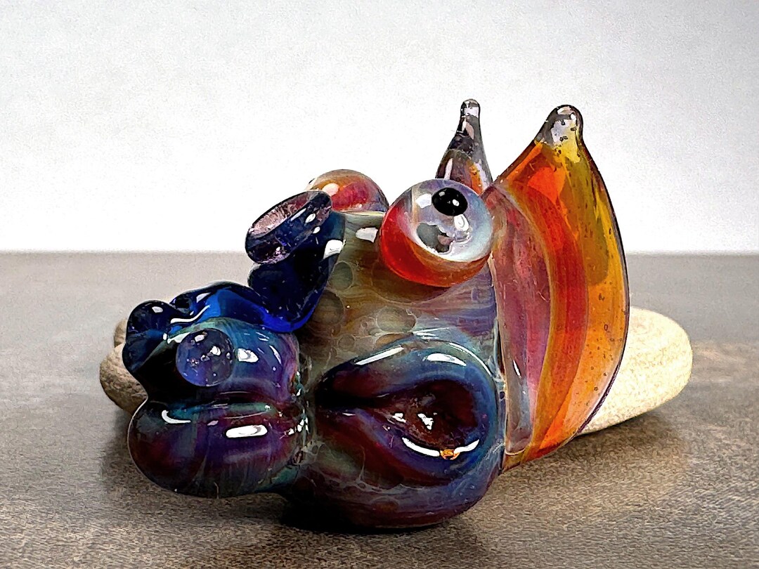 Borosilicate Glass Lampwork Dragon Head Sculpture in Purples and Blues ...