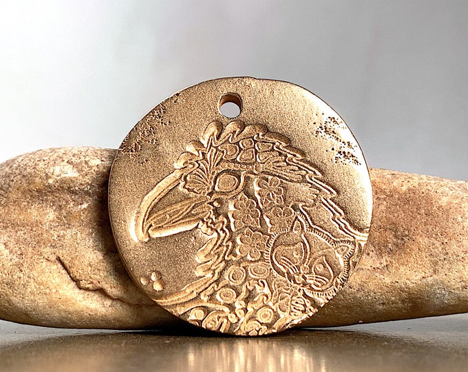 Rustic Raven Medallion in Bronze Metal Clay, Animal Spirit Totem ...