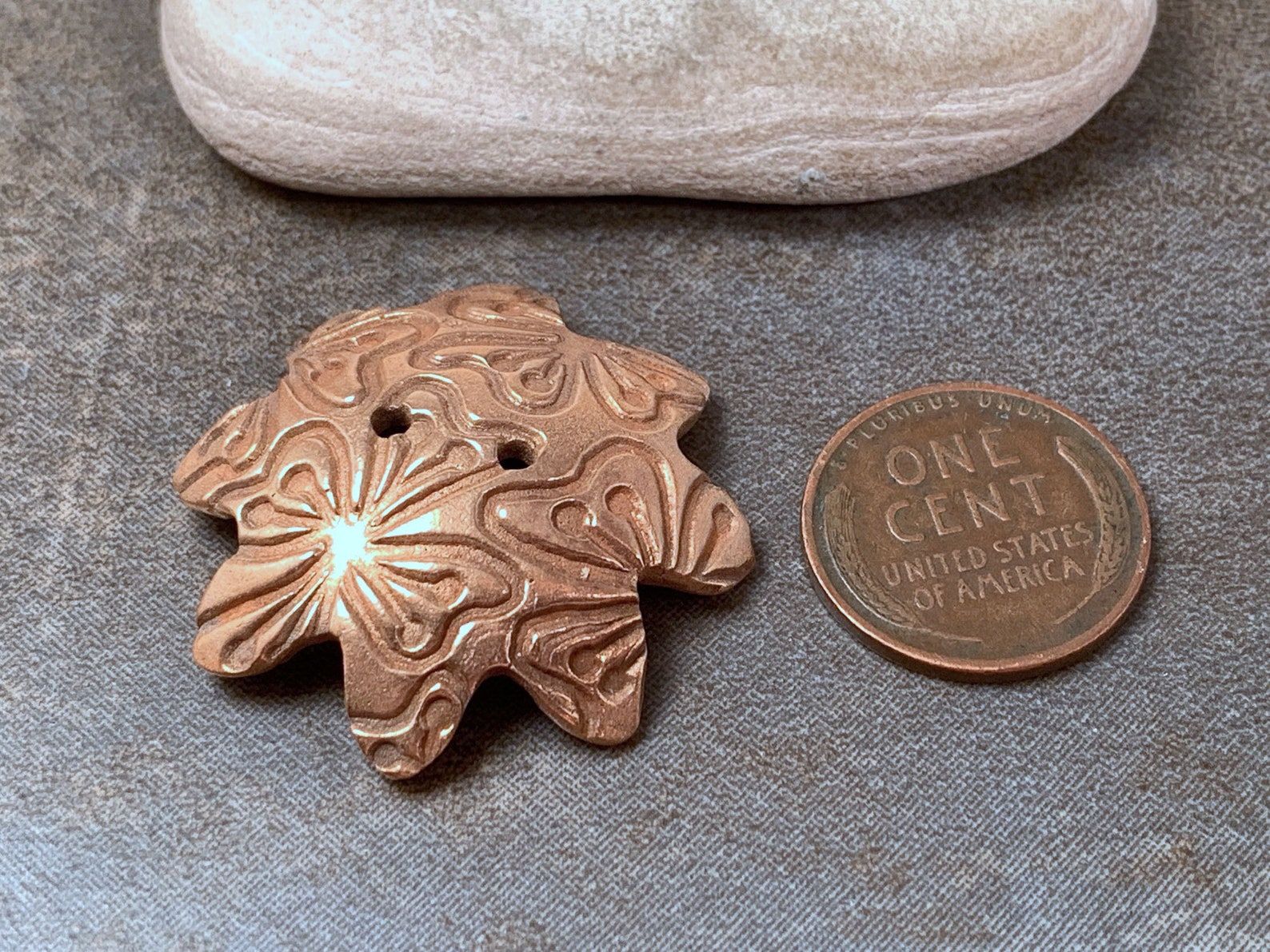 Large 1" Bronze Metal Clay Button in Flower Shape With Flower Pattern ...