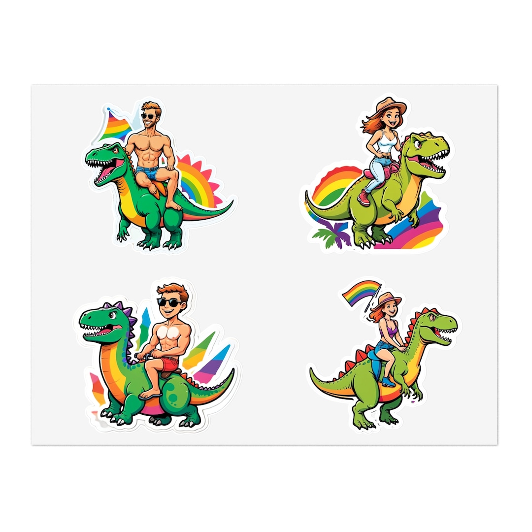 Pride 2024 Lgbtqia Dinosaur Gay Pride Stickers Fun Cute Dinomite White