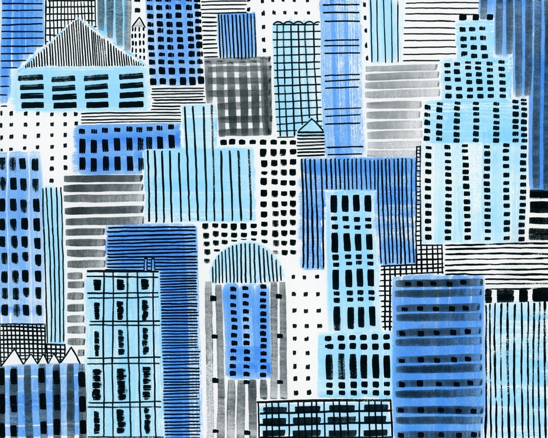 Blue Cityscape, 13x19, 8.5x11, Art Print - Etsy