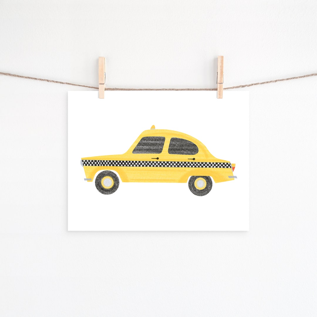 NYC Yellow Taxi Cab Print, Vintage Yellow Cab Poster, Toddler Boy ...