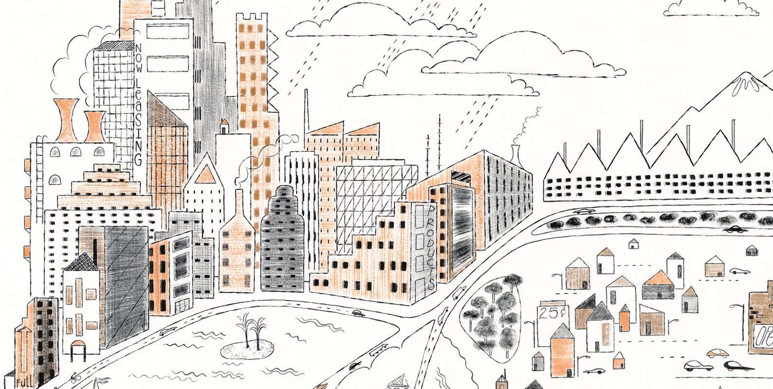 Factory Town, Art Print, 13x19, Cityscape, Architecture, Ink Drawing - Etsy