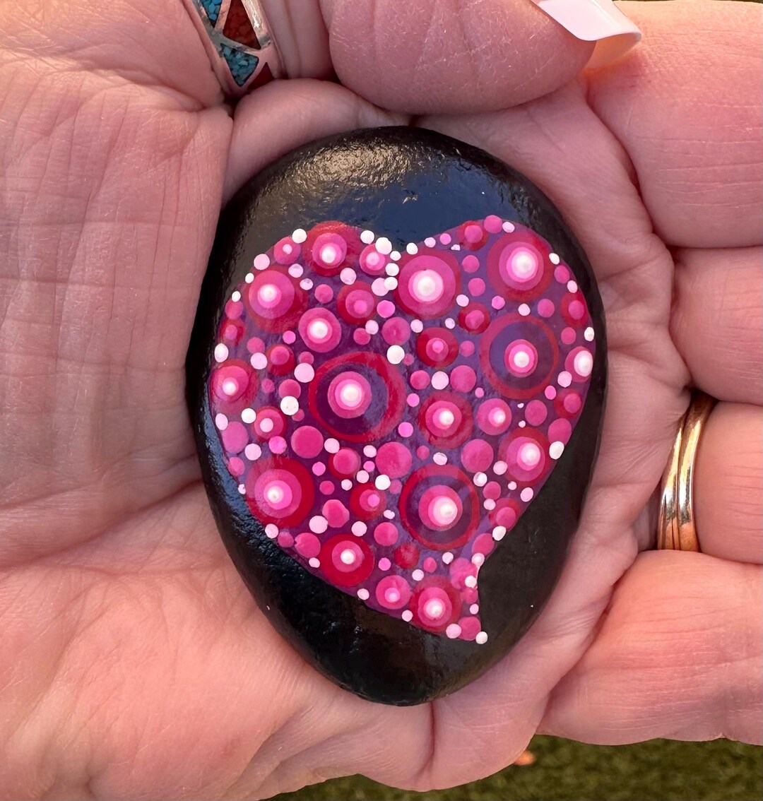 Pink and Purple Heart | Painted Rock | Valentine Gift for Women | Rock ...