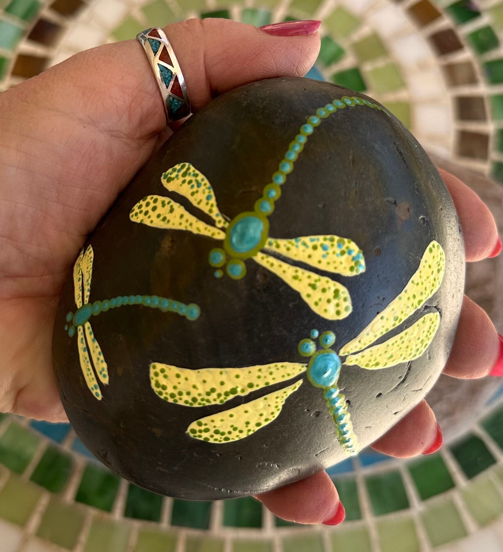 Yellow Winged Dragonflies Paperweight Rock Art Painted Rocks Dragonfly ...