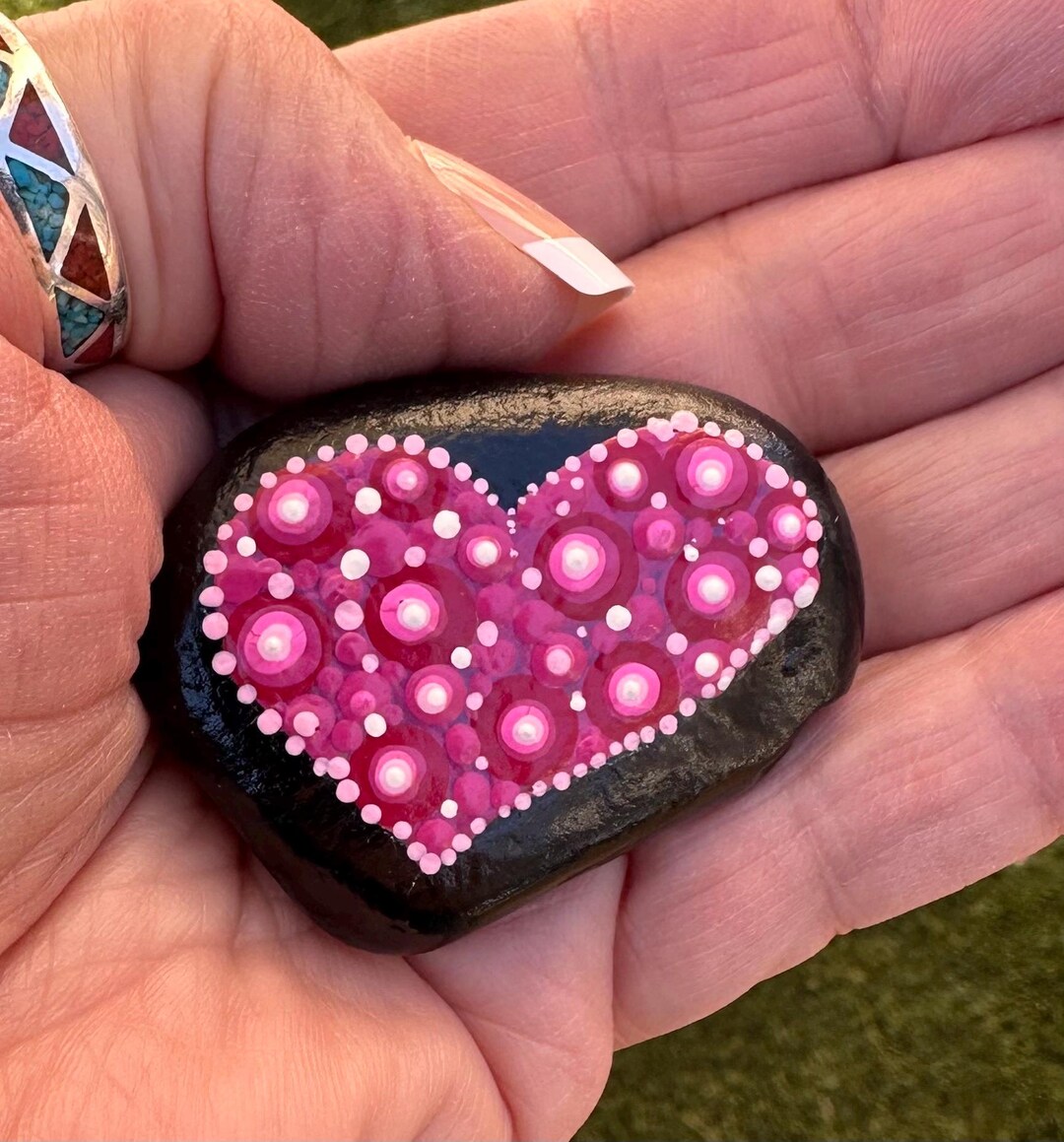 Pink and Red Heart | Painted Rock | Valentine Gift for Women | Rock Art ...